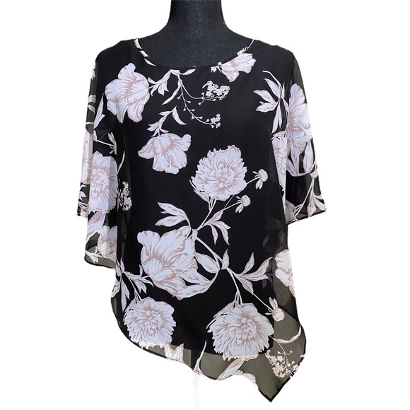 Apt. 9 | Tops | Apt9 Cape Style Top Black Sheer Loose Fit Large Floral ...